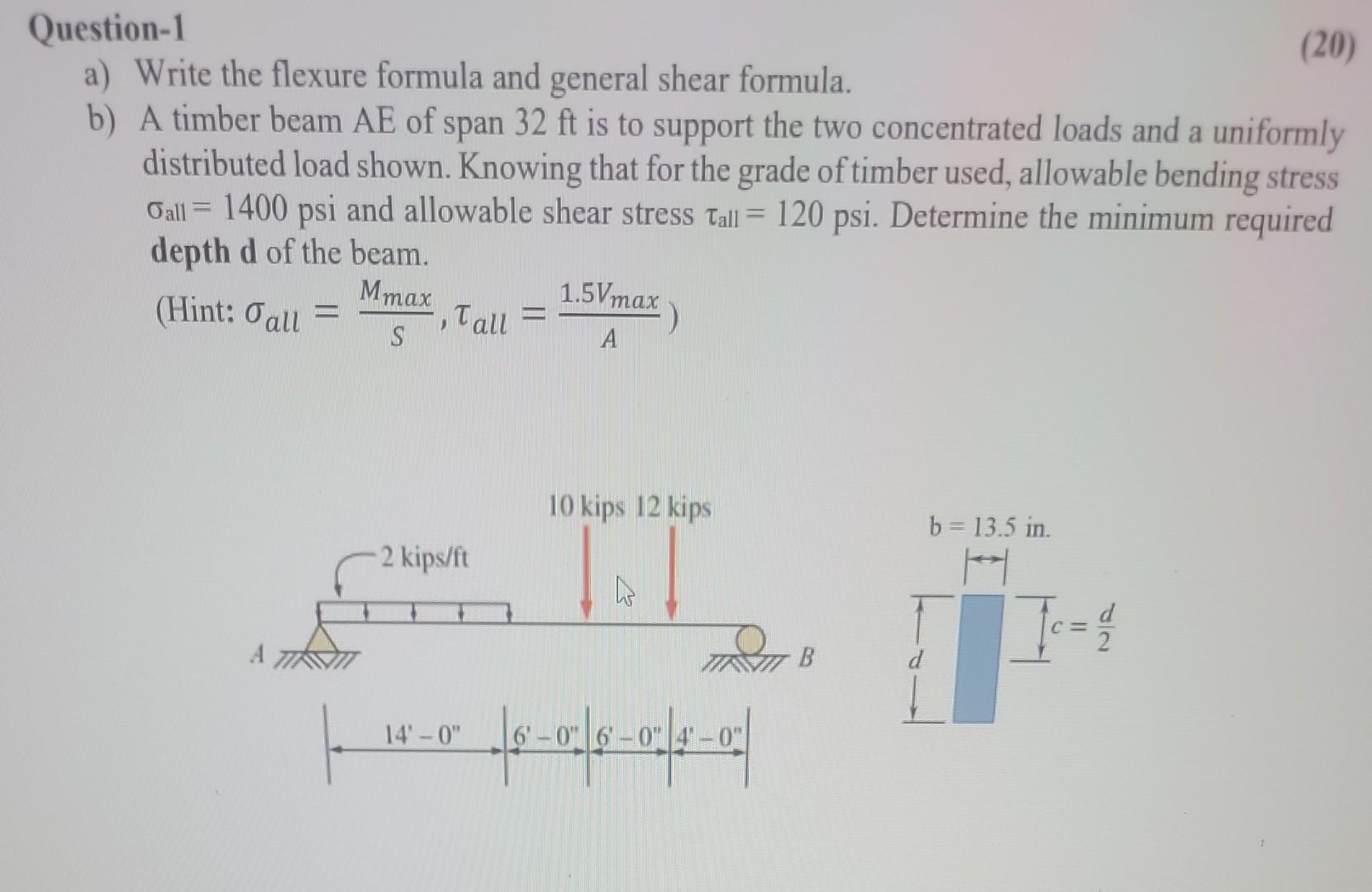 Solved Question-1 a) Write the flexure formula and general | Chegg.com