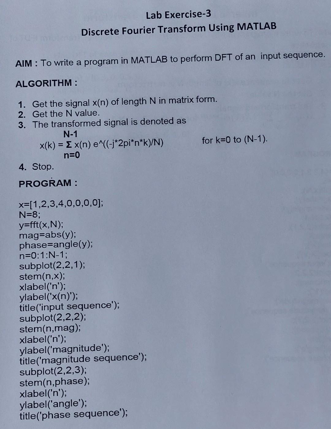 Solved Lab Exercise-3 Discrete Fourier Transform Using | Chegg.com