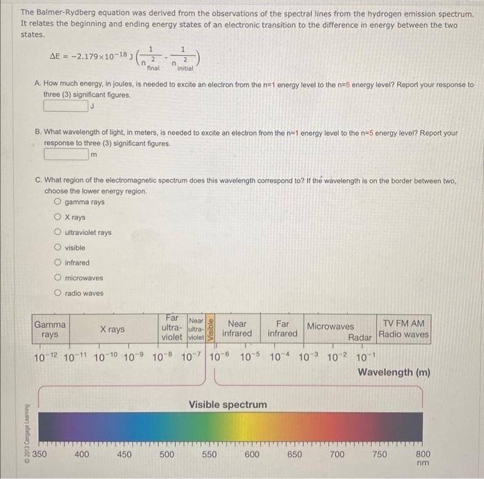 Solved The Balmer-Rydberg equation was derived from the | Chegg.com