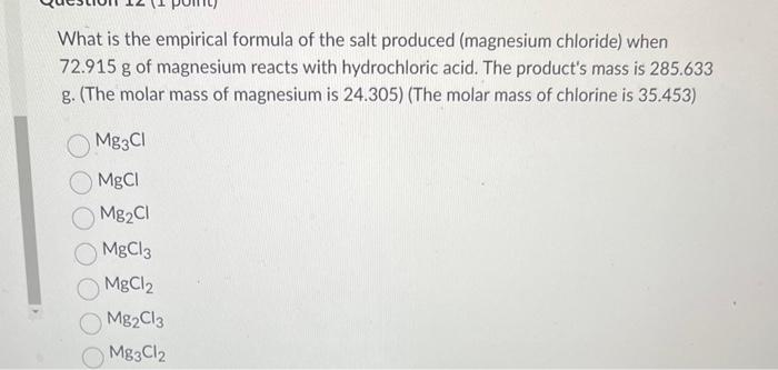 Solved What is the empirical formula of the salt produced | Chegg.com