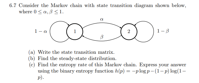 Solved 6.7 ﻿Consider the Markov chain with state transition | Chegg.com