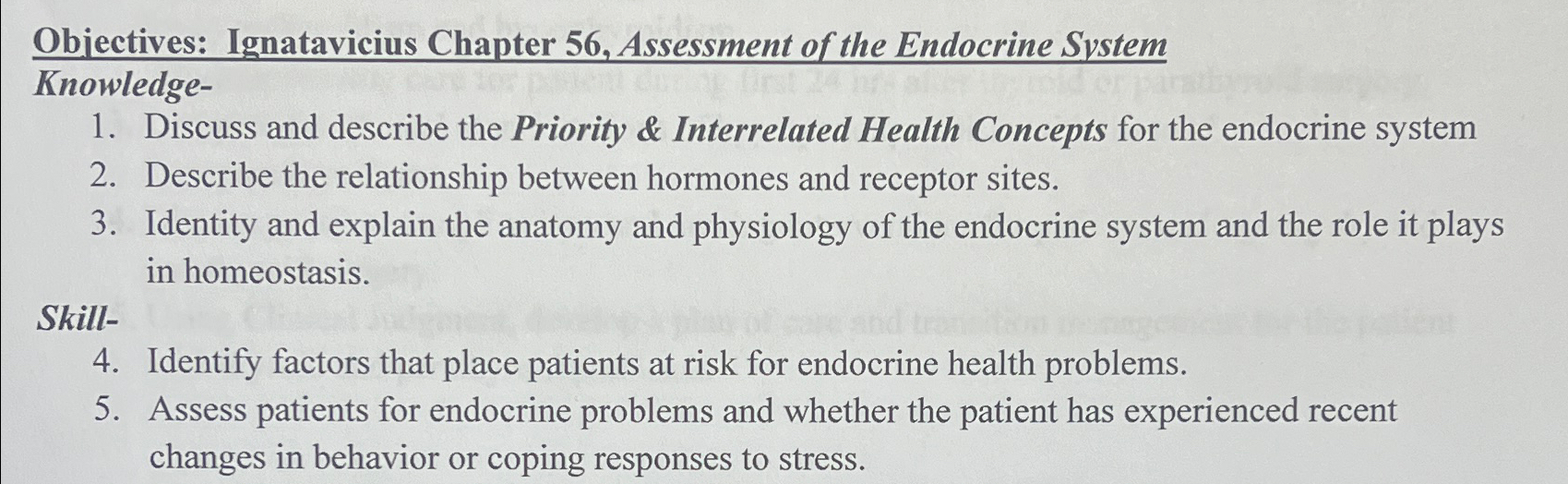 Solved Objectives: Ignatavicius Chapter 56, ﻿Assessment of | Chegg.com