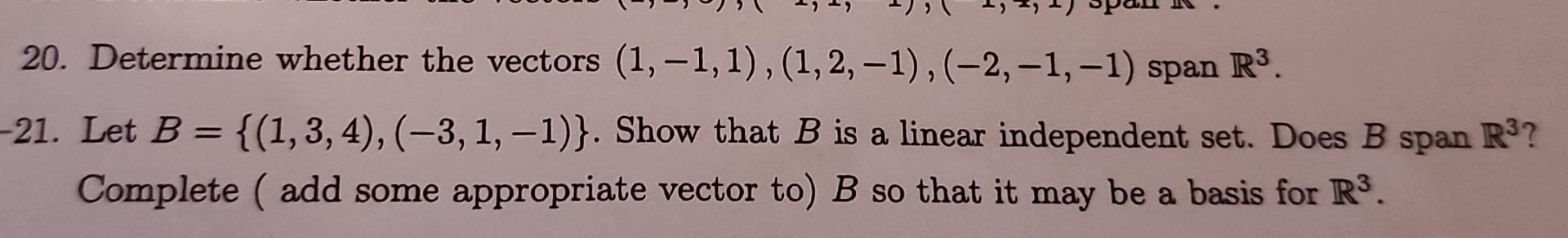Solved 20. Determine whether the vectors | Chegg.com