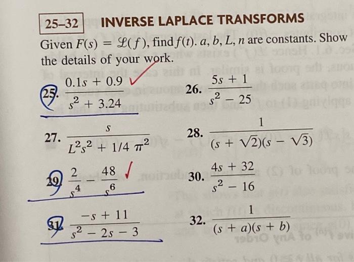 Solved INVERSE LAPLACE TRANSFORMS Given F(s)=L(f), find | Chegg.com