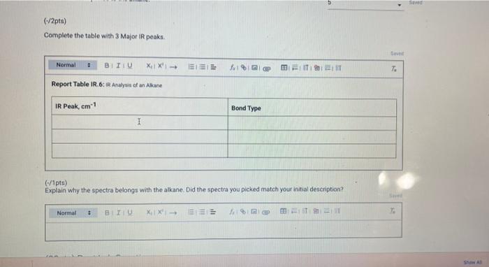 Solved Saw (-/2pts) Complete the table with 3 Major IR peaks | Chegg.com