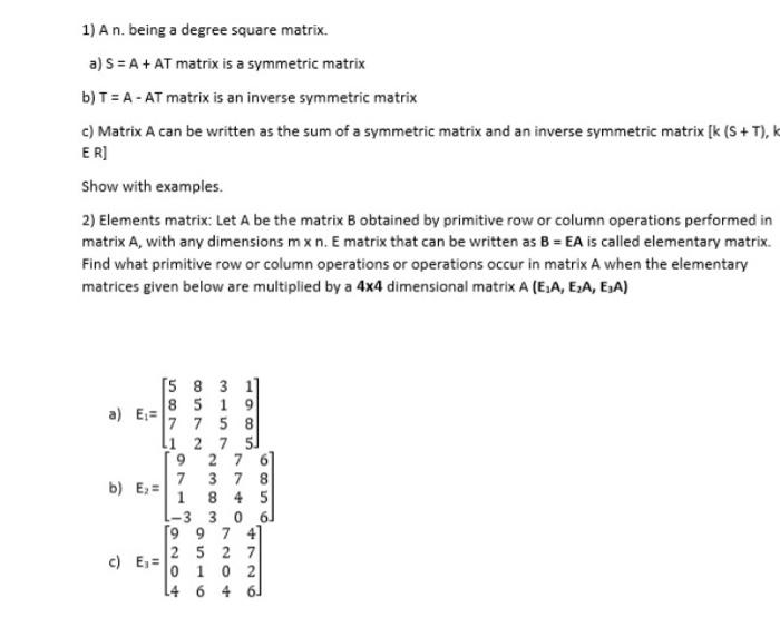 Solved 1 A N Being A Degree Square Matrix A S A At 