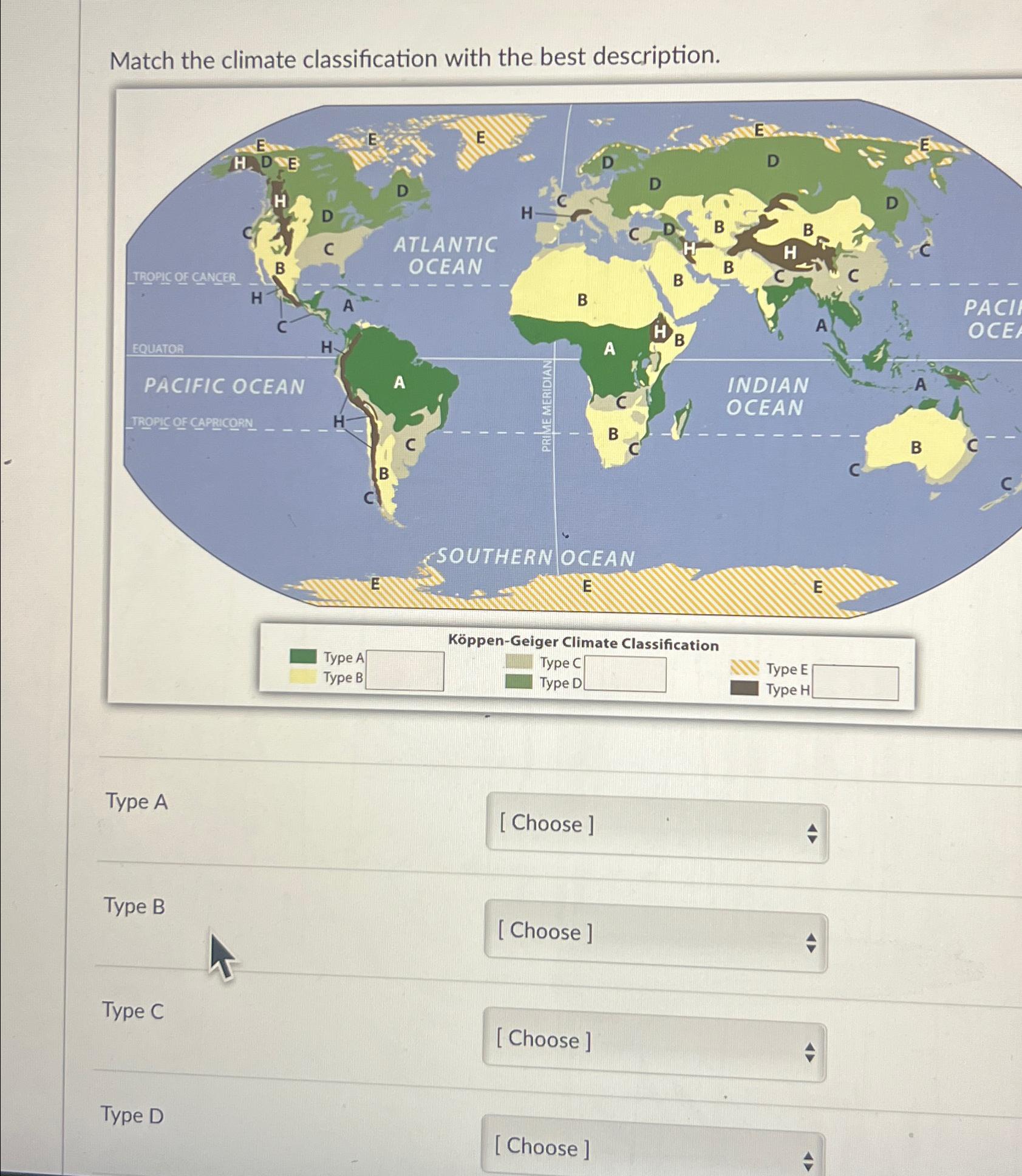 Solved Match the climate classification with the best | Chegg.com