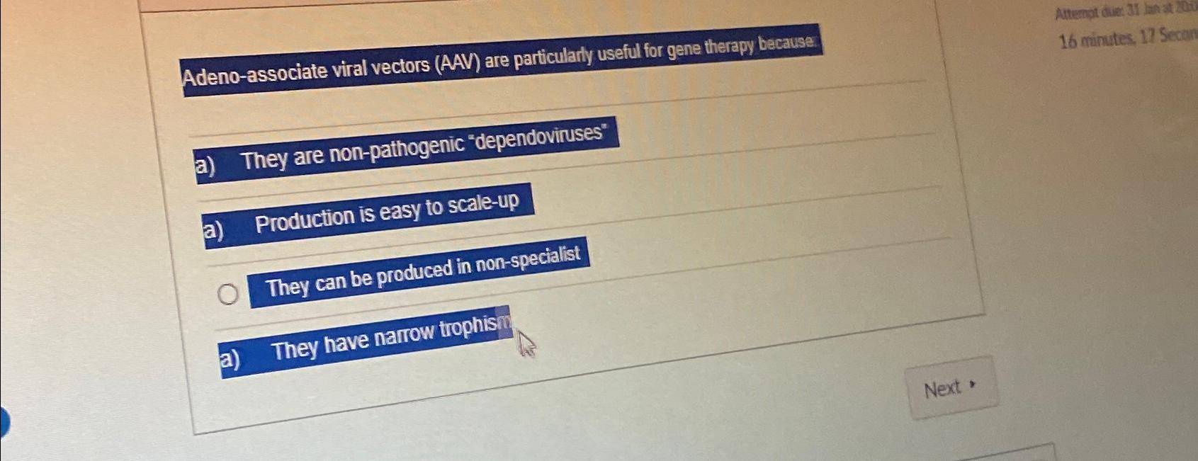 Solved Adeno-associate viral vectors (AV) ﻿are particularly | Chegg.com