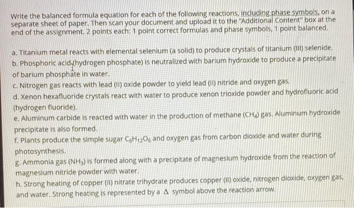 Solved Write the balanced formula equation for each of the | Chegg.com