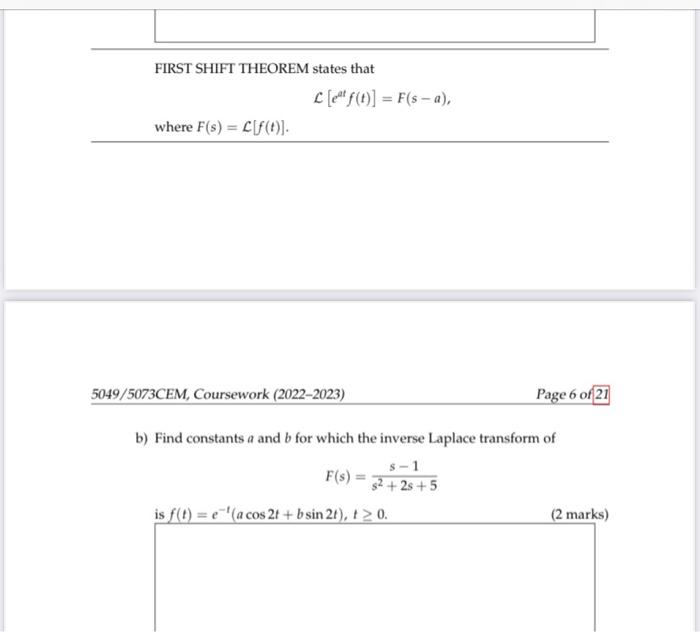 Solved 2. Laplace Transformsa) Using the first shift | Chegg.com