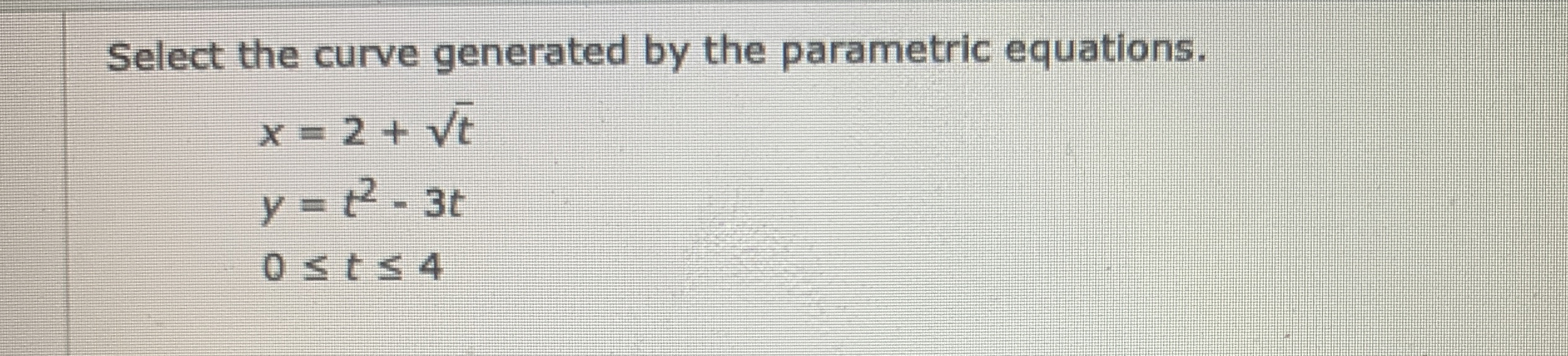 Solved Select the curve generated by the parametric | Chegg.com