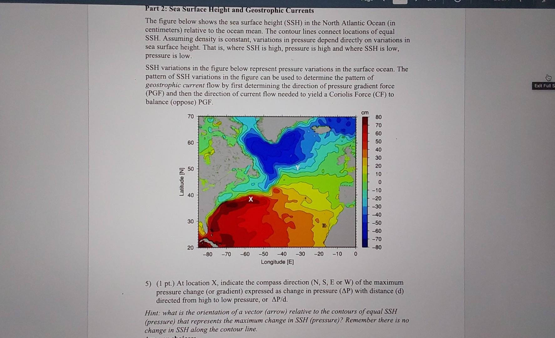 Solved Part 2: Sea Surface Height and Geostrophic Currents | Chegg.com