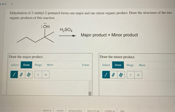 Solved 3 of 5 > Dehydration of 2-methyl-2-pentanol forms one | Chegg.com