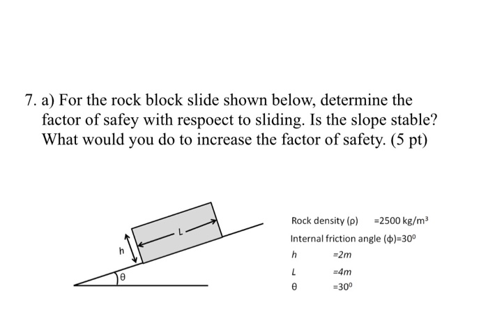 Solved 7. a) For the rock block slide shown below, determine | Chegg.com