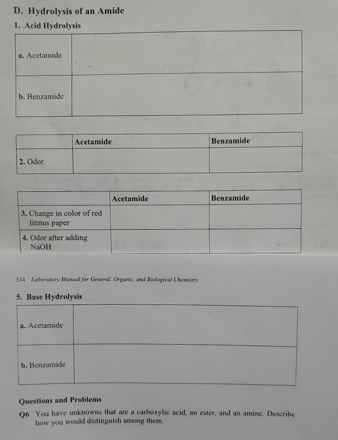 Solved D. Hydrolysis of an Amide Materials: Acetamide, | Chegg.com
