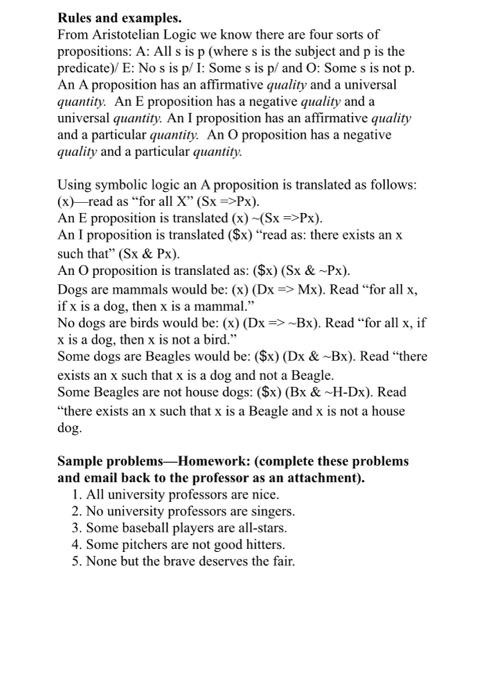 Rules and examples. From Aristotelian Logic we know | Chegg.com
