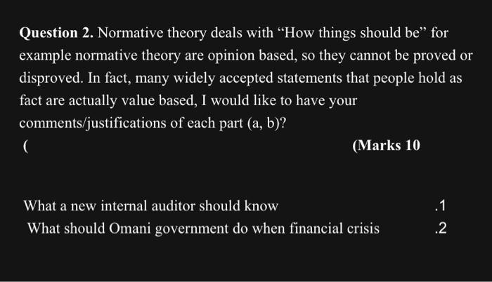 Solved Question 2. Normative theory deals with “How things | Chegg.com