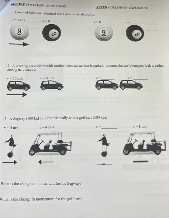 Solved 1. Two pool balls have identical mass and collide | Chegg.com