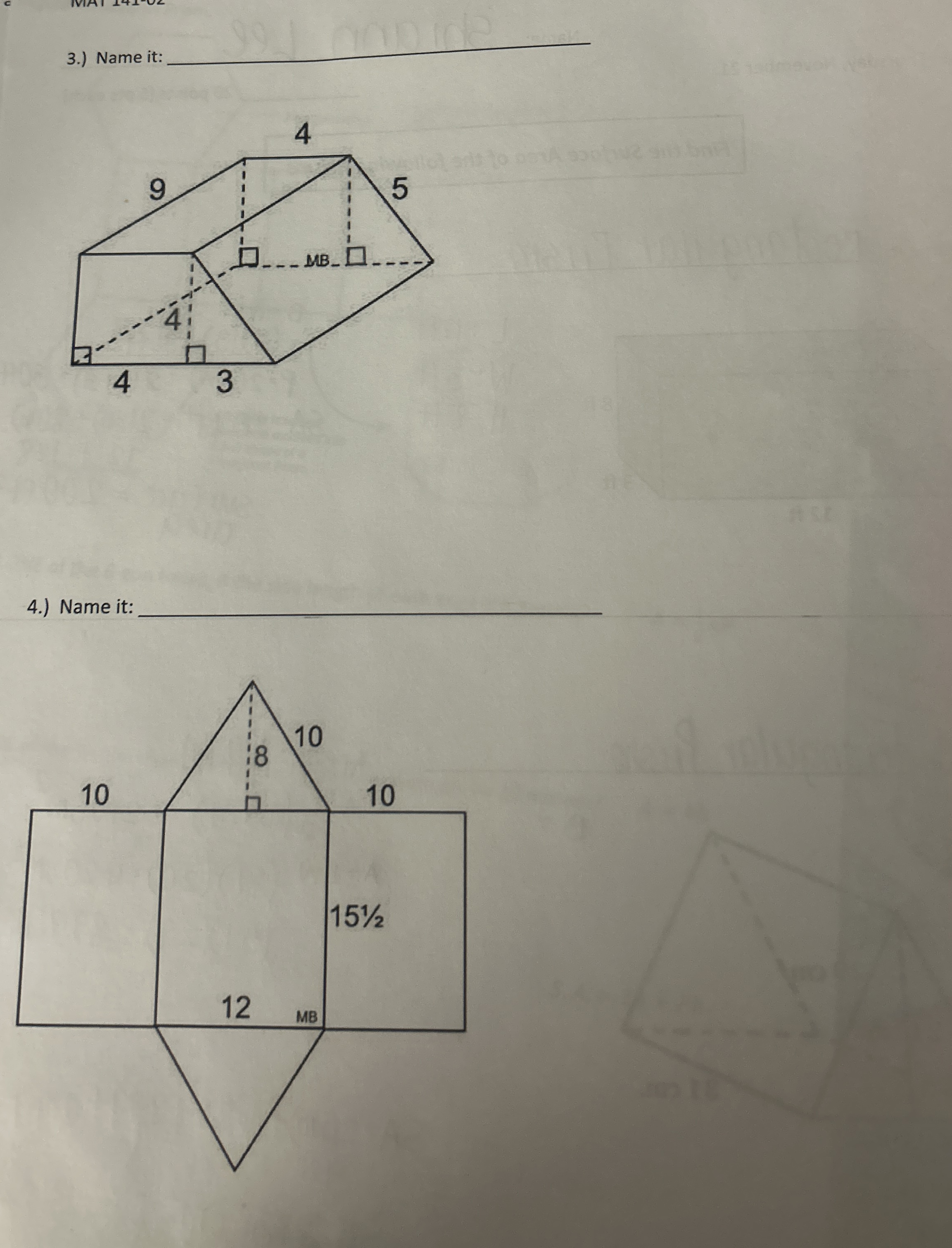 Solved Find the surface area of the following prisms 3.) | Chegg.com