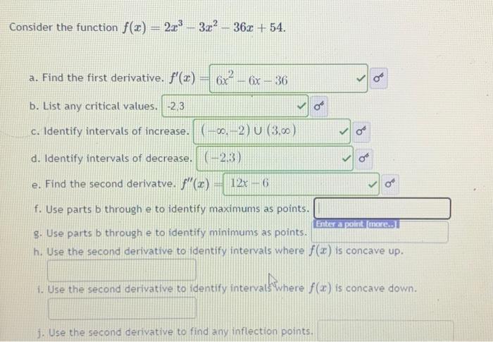 Solved Consider The Function F X 2x3−3x2−36x 54 A Find The