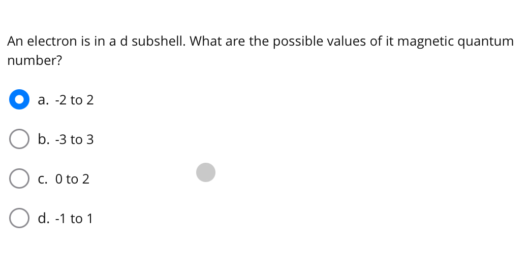 Solved An electron is in a d subshell. What are the possible | Chegg.com