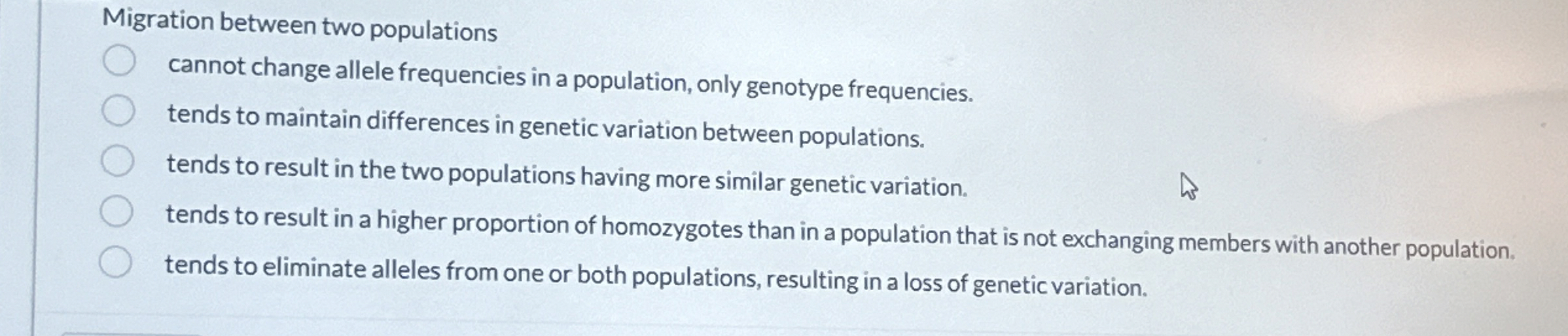 Solved Migration between two populationscannot change allele | Chegg.com