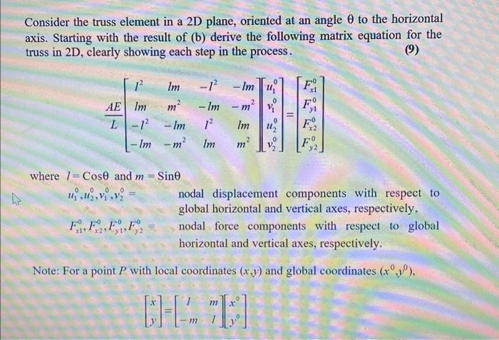 Solved Consider the truss element in a 2D plane, oriented at | Chegg.com