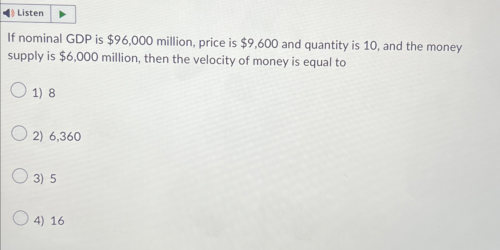 Solved ListenIf nominal GDP is $96,000 ﻿million, price is | Chegg.com