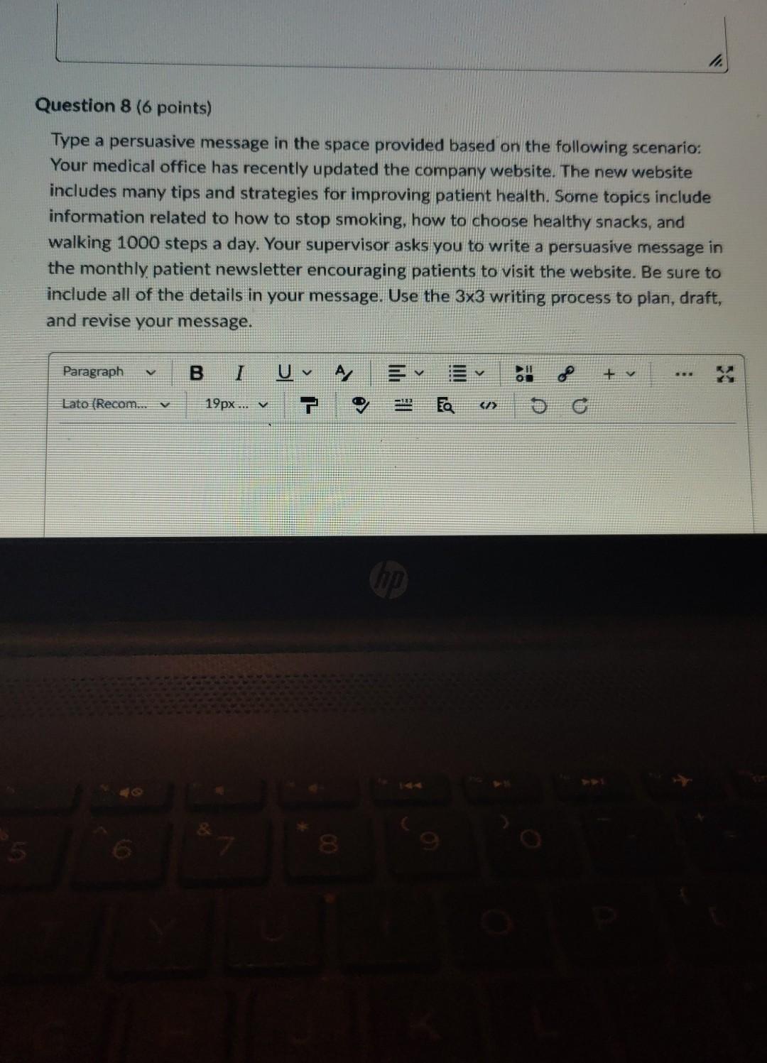 Question 8 ( 6 points) Type a persuasive message in | Chegg.com