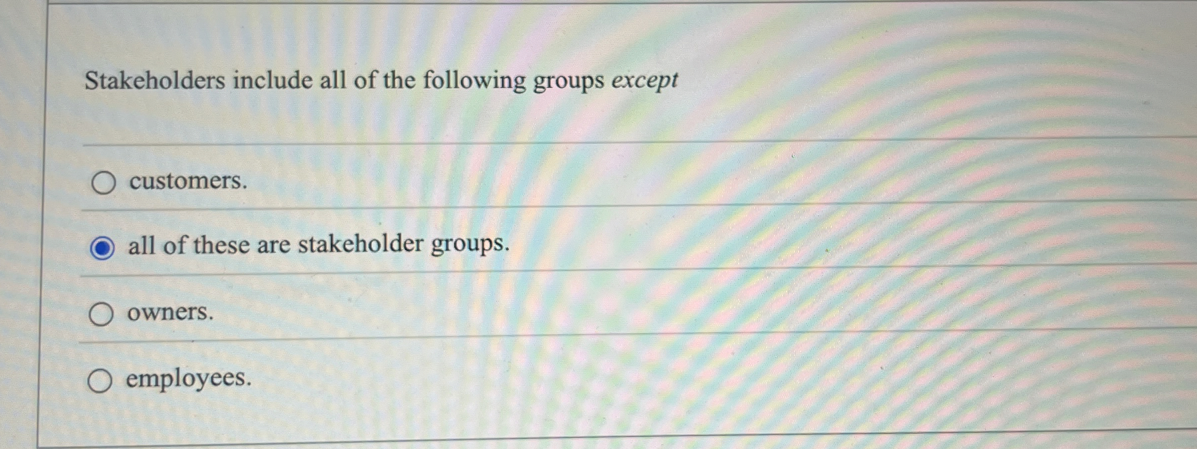 Solved Stakeholders include all of the following groups | Chegg.com