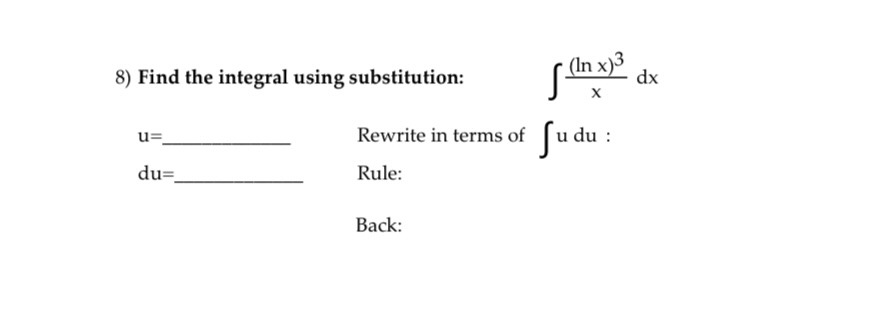 Solved Find the integral using substitution: ∫﻿﻿(lnx)3xdxu=, | Chegg.com