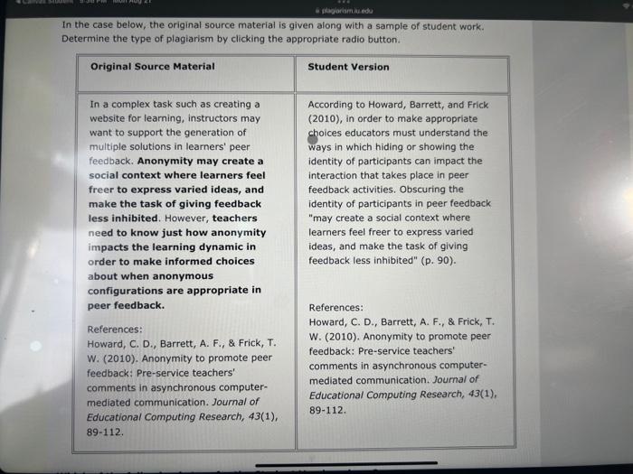 Plagiarism TestCan only get 1 wrongChoose | Chegg.com
