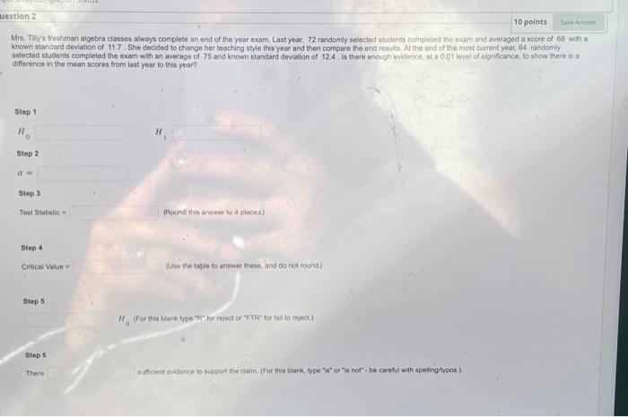 Solved 10 points Mrs. Tilyss frestman algebra classos always | Chegg.com