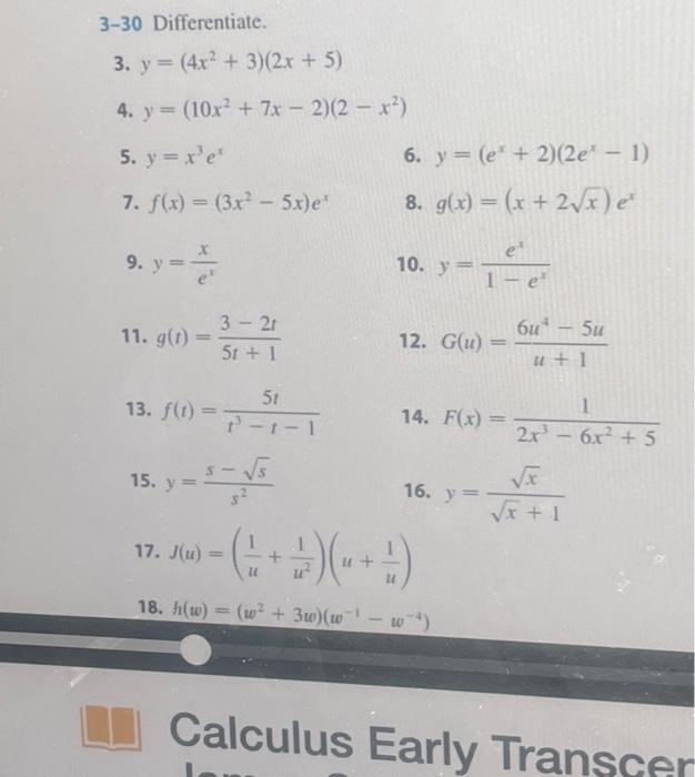 Solved 3-30 Differentiate. 3. y=(4x2+3)(2x+5) 4. | Chegg.com