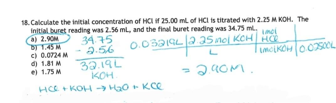 Solved 18. Calculate the initial concentration of HCl if | Chegg.com