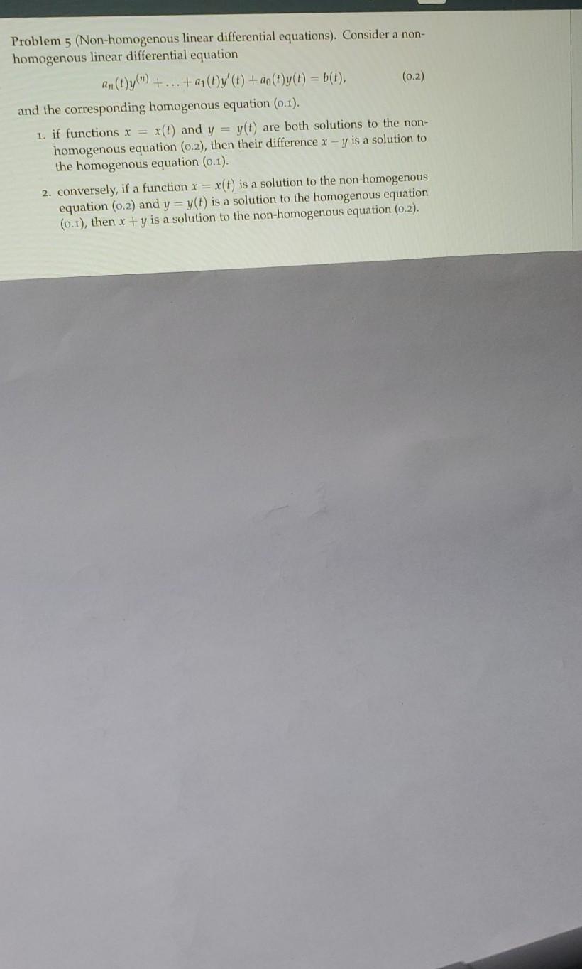 Solved Problem 5 (Non-homogenous linear differential | Chegg.com