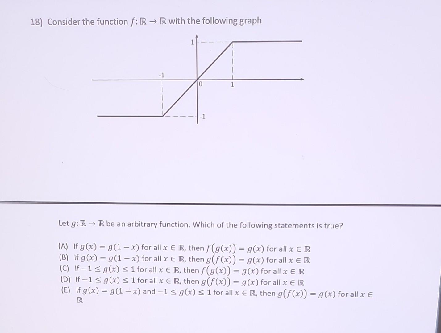 Solved 18) Consider the function \\( f: \\mathbb{R} | Chegg.com