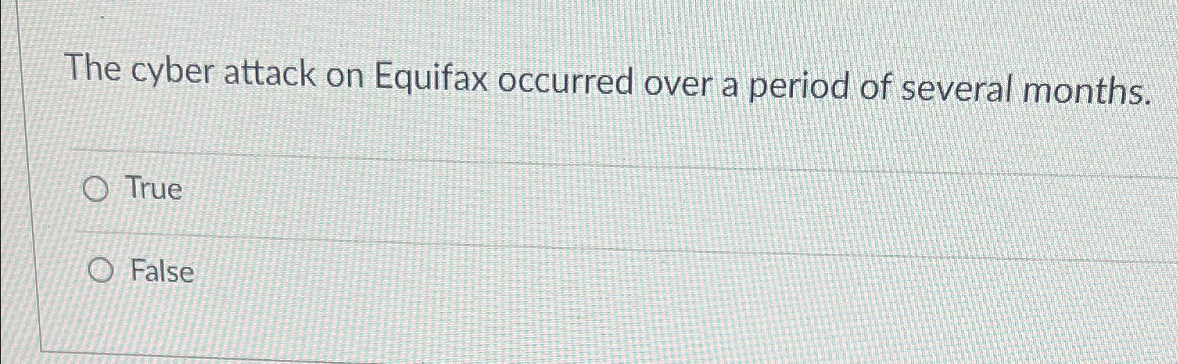 Solved The cyber attack on Equifax occurred over a period of | Chegg.com