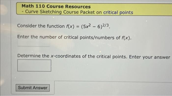 Solved Math 110 Course Resources Curve Sketching Course | Chegg.com
