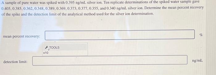 Solved A sample of pure water was spiked with 0.395ng/mL | Chegg.com