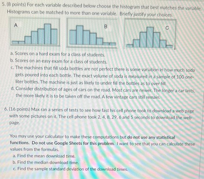 Solved 5. (8 points) For each variable described below | Chegg.com