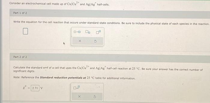 Solved Consider an electrochemical cell made up of Cu Cu?" | Chegg.com