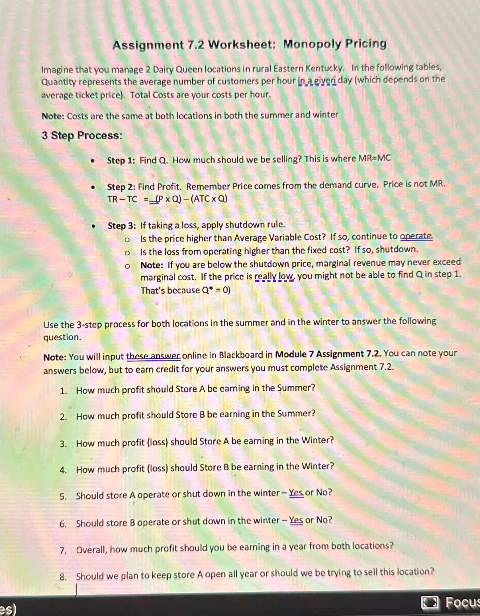 Solved Assignment 7.2 ﻿Worksheet: Monopoly PricingImagine | Chegg.com