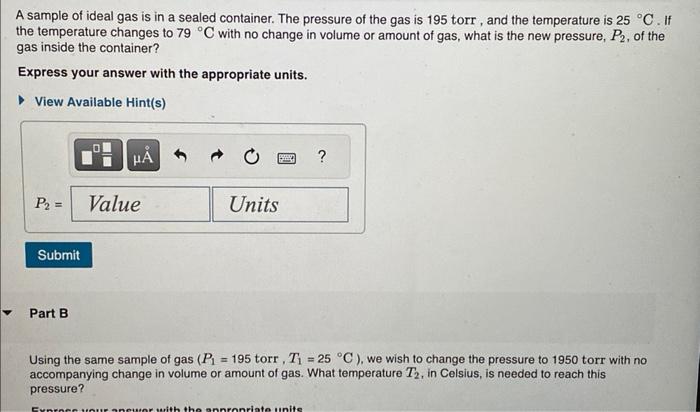 Solved A sample of ideal gas is in a sealed container. The | Chegg.com