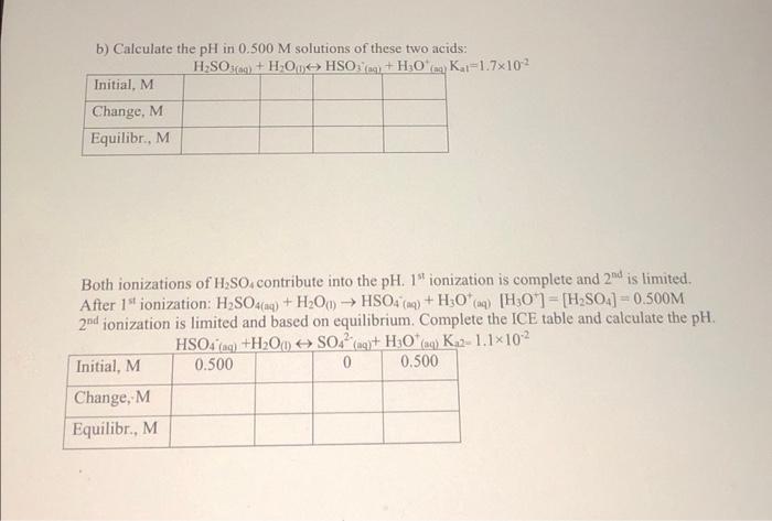 Solved b) Calculate the pH in 0.500 M solutions of these two | Chegg.com