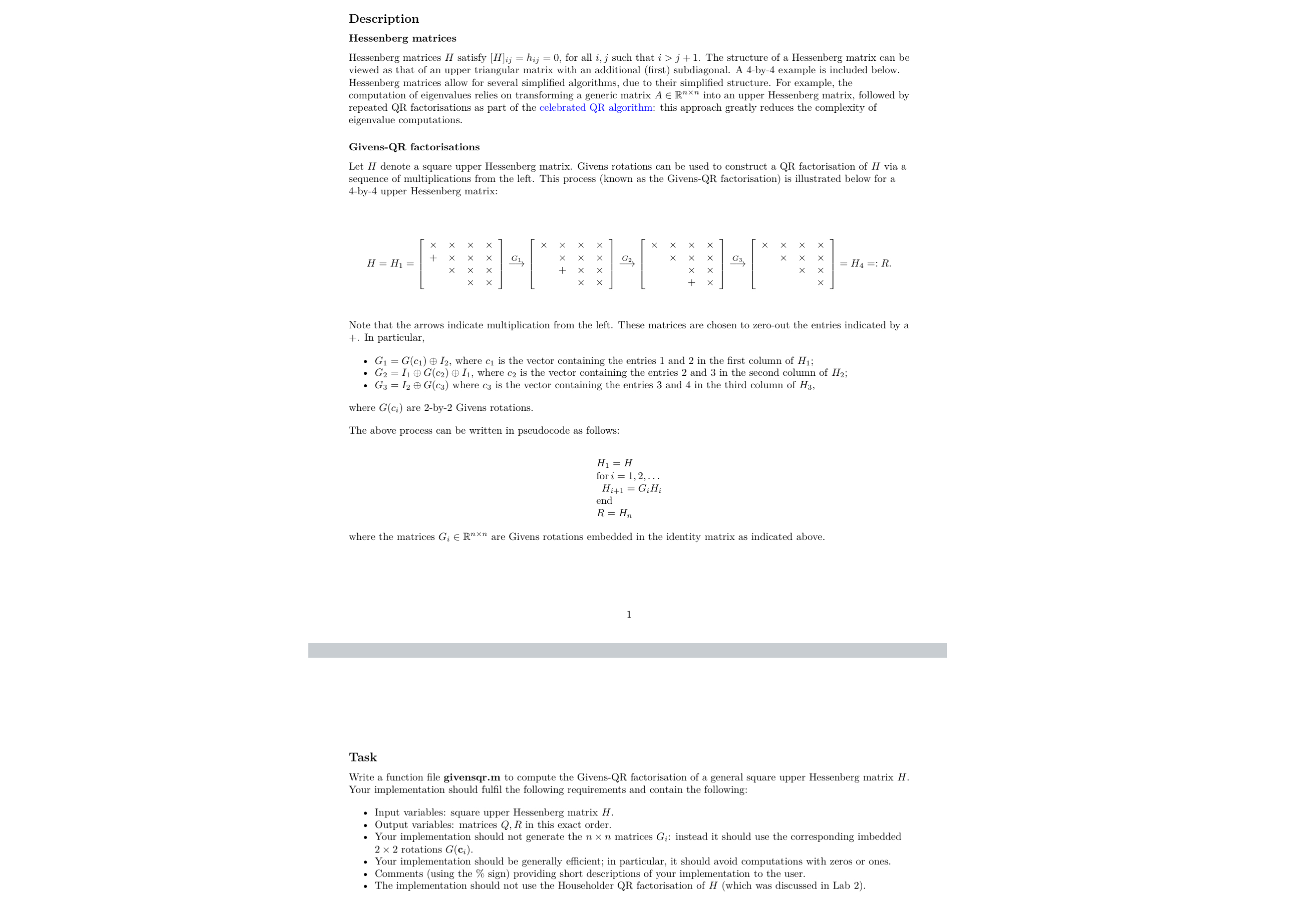 Solved DescriptionHessenberg matricesHessenberg matrices H | Chegg.com