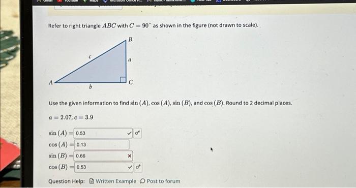 Solved Refer to right triangle ABC with C = 90° as shown in | Chegg.com