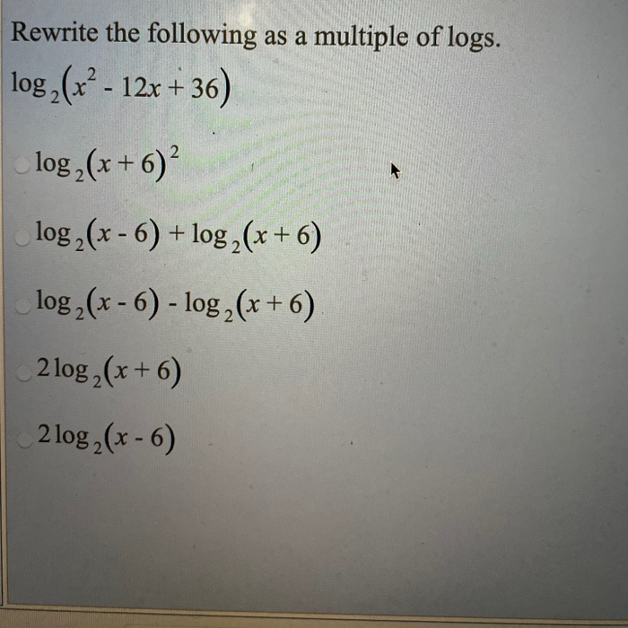 Solved Rewrite the following as a multiple of logs. log2 (x² | Chegg.com