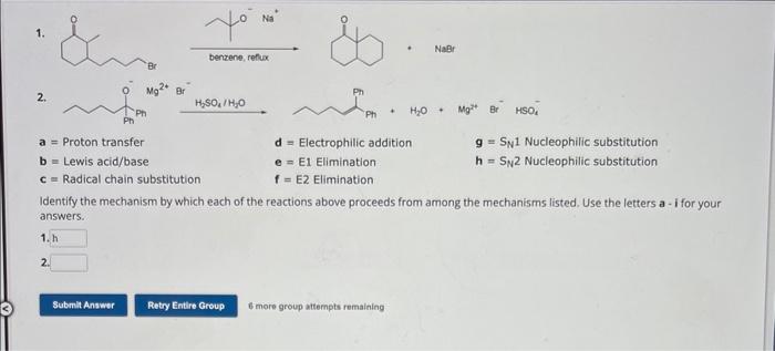 Solved 1. 2. a= Proton transfer d= Electrophilic addition | Chegg.com