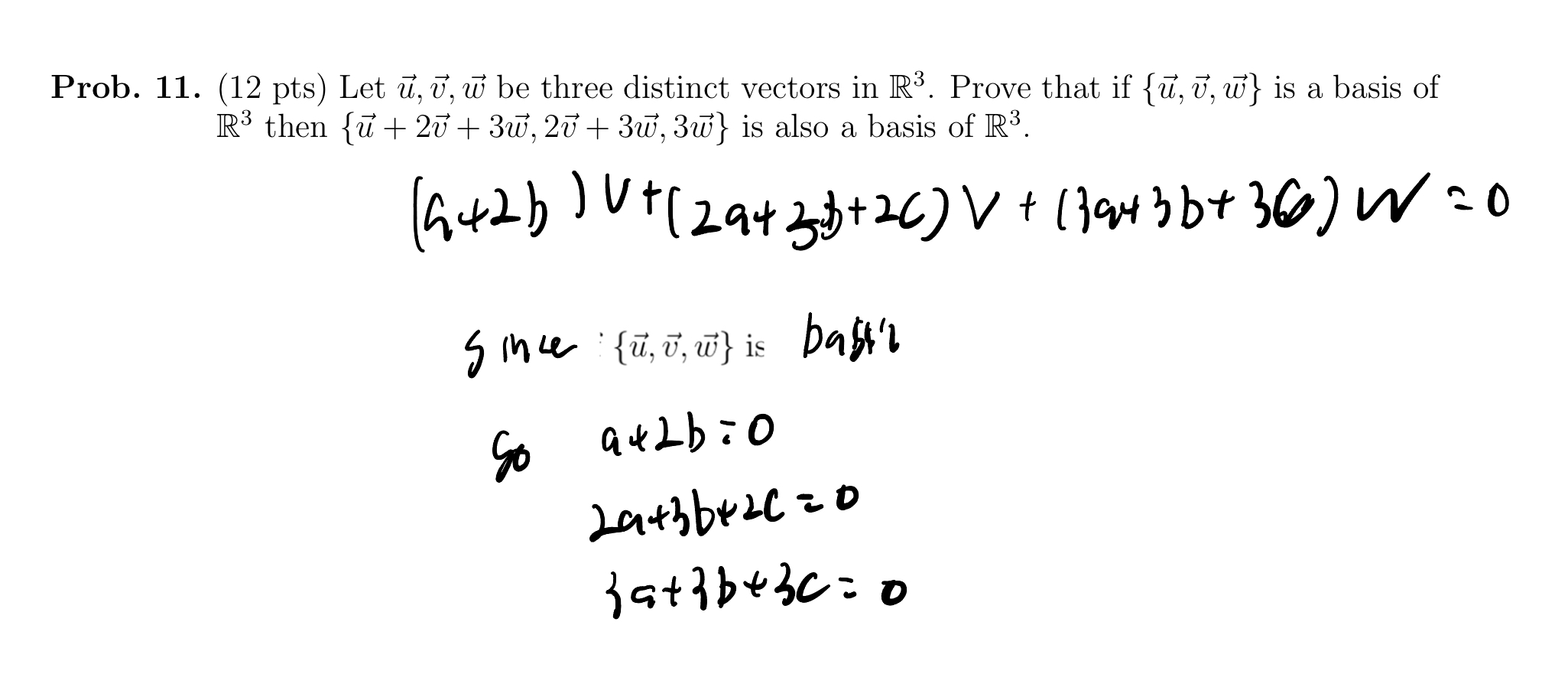 Solved Prob. 11. (12 ﻿pts) ﻿Let vec(u),vec(v),vec(w) ﻿be | Chegg.com